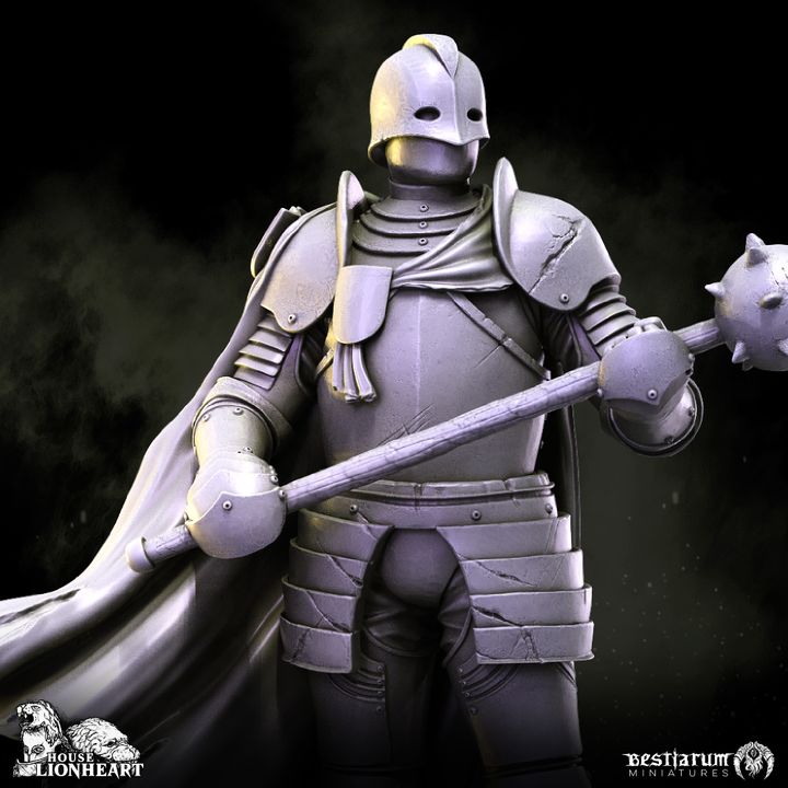 3D Printable Guard Captain | House Lionheart | Knights by Bestiarum Miniatures